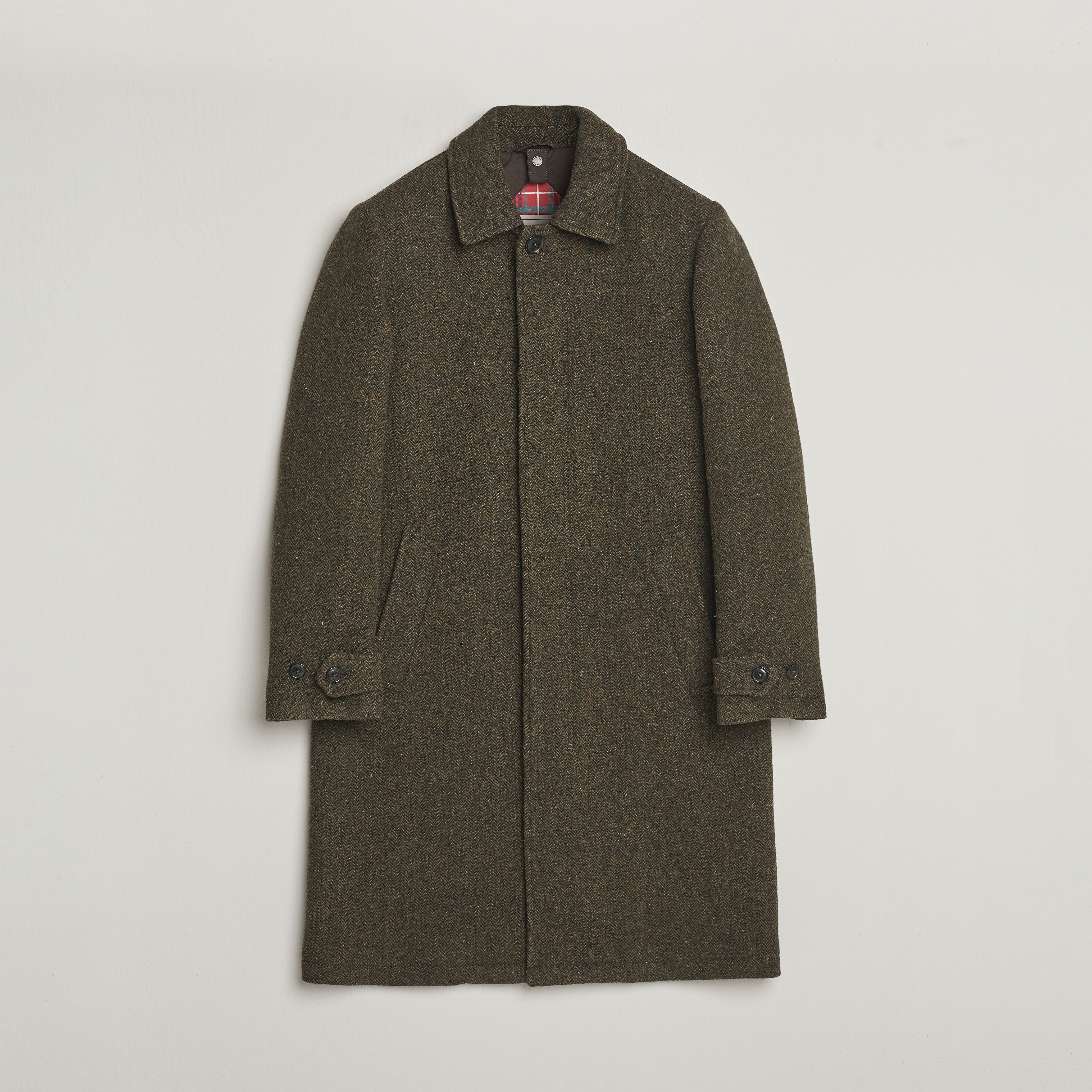 Baracuta Paul Herringbone Wool Coat Bark su CareOfCarl.it