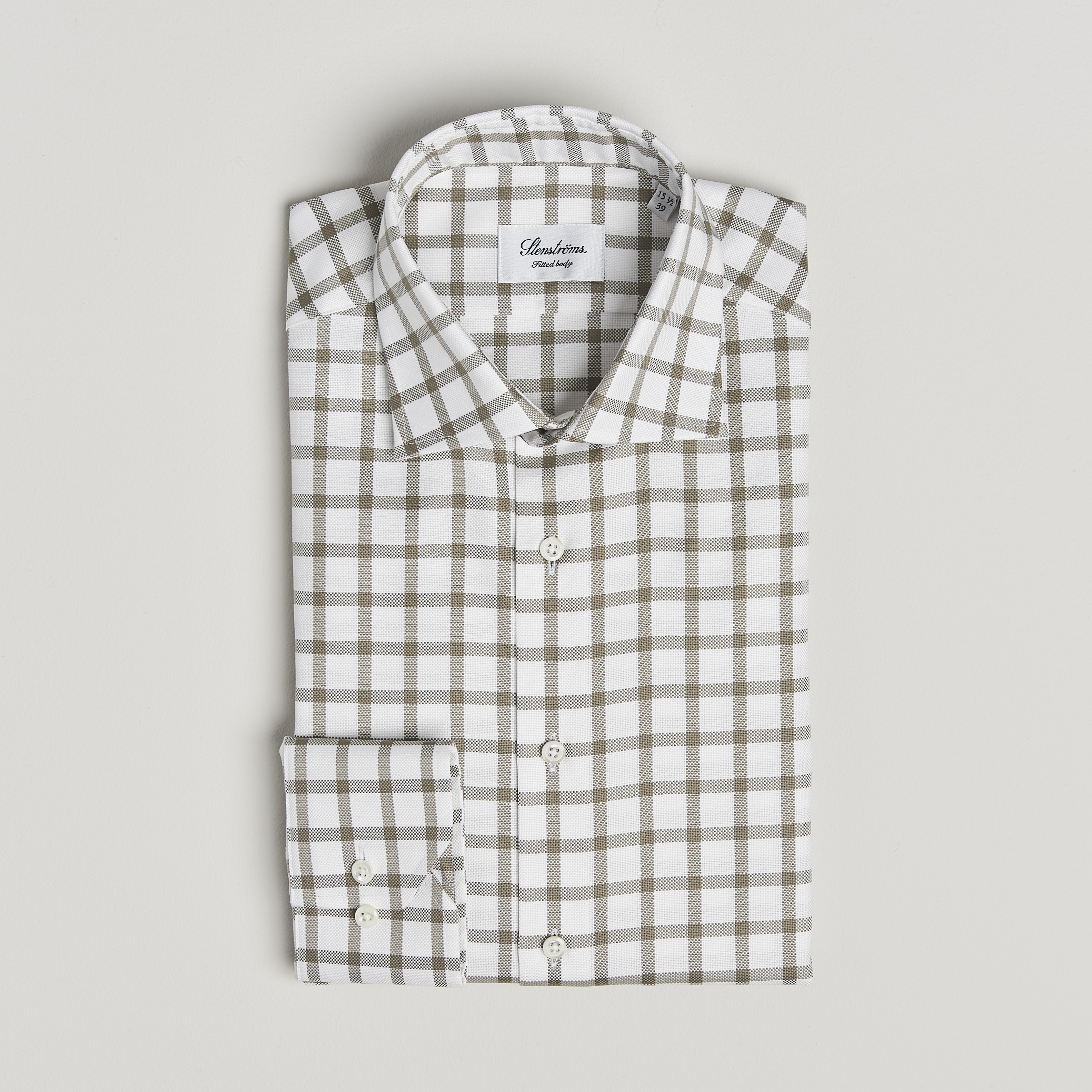 Stenströms Fitted Body Checked Cut Away Shirt Taupe/White su CareOfCarl.it